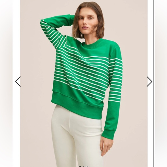Mango | Tops | Mango Green And White Striped Sweatshirt Top Preppy ...